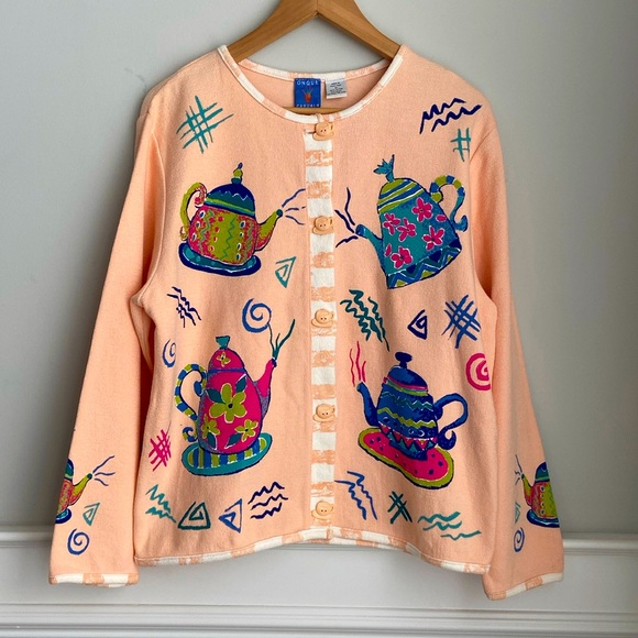 Onque Casuals | Sweaters | Vintage Onque Casuals Tea Pot Painted Knit ...